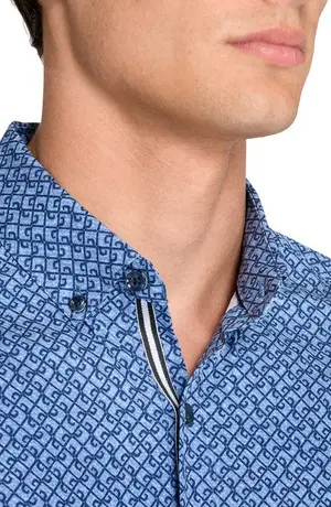 BROOKLYN BRIGADE Geometric Woven Short Sleeve Basic - Navy/blue