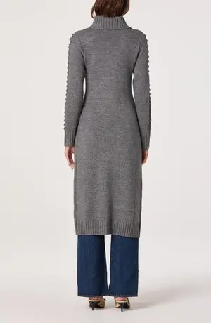 Astr The Label Textured Maxi Turtleneck Sweater - Heather Charcoal
