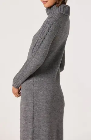Astr The Label Textured Maxi Turtleneck Sweater - Heather Charcoal