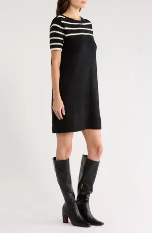 Halogen Stripe Short Sleeve Sweater Dress