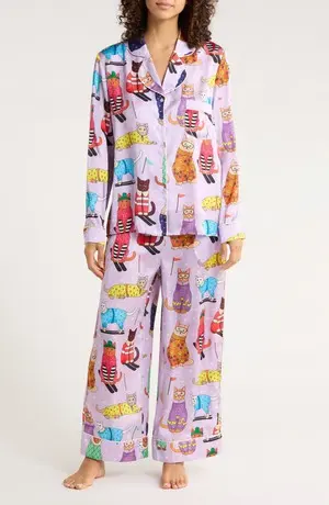KAREN MABON Skiing Cats Classic Pajama Set - Lilac