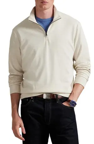 Polo Ralph Lauren Textured Double Knit Quarter Zip Pullover - Chalk Heather/nevis