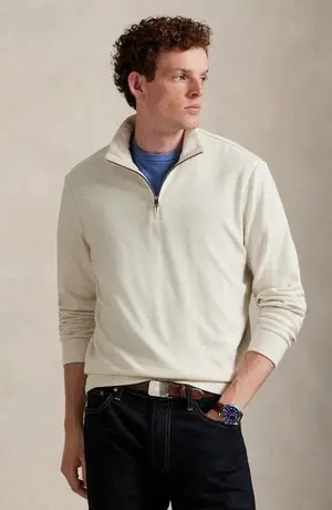 Polo Ralph Lauren Textured Double Knit Quarter Zip Pullover - Chalk Heather/nevis