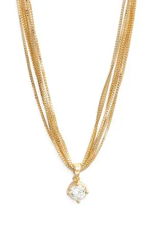 Nordstrom Solitaire Cubic Zirconia Pendant Necklace - 14k Gold Plated