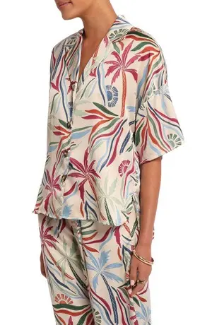 PETAL & PUP Illoura Palm Tree Print Camp Shirt - Tahitian Tide