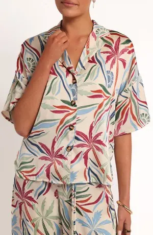 PETAL & PUP Illoura Palm Tree Print Camp Shirt - Tahitian Tide