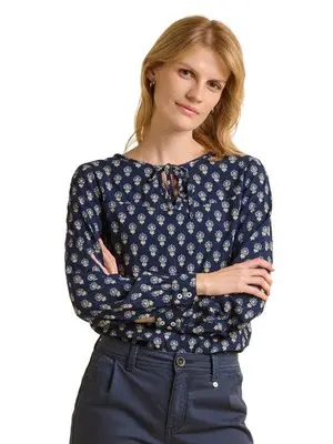 BRAKEBURN Juliette Long Sleeve Tie Neck Blouse