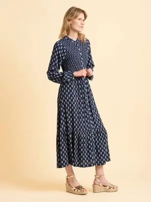 BRAKEBURN Lark Long Sleeve Button Midi Dress
