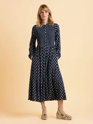 BRAKEBURN Lark Long Sleeve Button Midi Dress