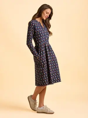 BRAKEBURN Rowan Long Sleeve V-neck Midi Dress