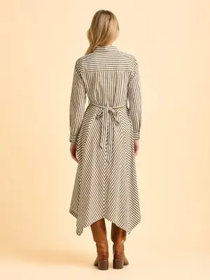 BRAKEBURN Striped Long Sleeve Shirt Midi Dress