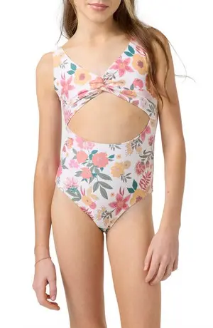 O'Neill Camellia Floral Twist Cutout One-piece Swimsuit - Vanilla