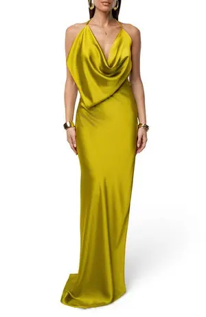 JLUXLABEL Delmara Cowl Neck Satin Dress - Green