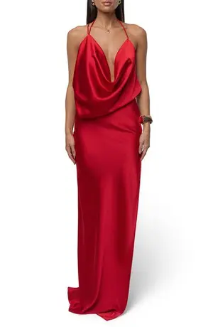 JLUXLABEL Delmara Cowl Neck Satin Dress - Red