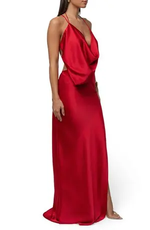 JLUXLABEL Delmara Cowl Neck Satin Dress - Red