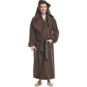 ARUS Monk Style Full Length Long Terry Cotton Bathrobe - Brown