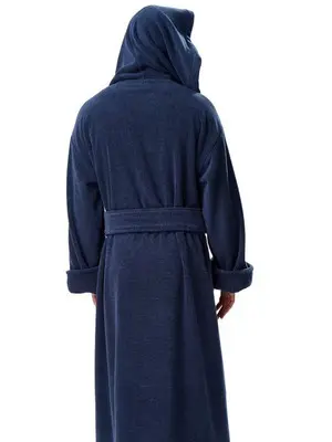 ARUS Monk Style Full Length Long Terry Cotton Bathrobe - Navy