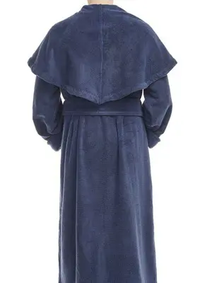 ARUS Monk Style Full Length Long Terry Cotton Bathrobe - Navy