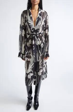 Monse Printed Silk Georgette Wrap Coat