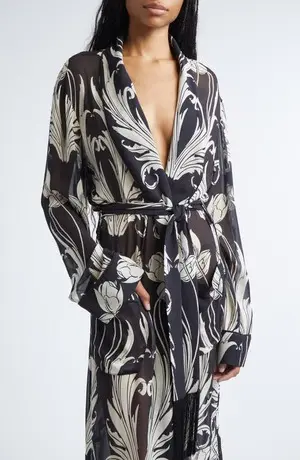 Monse Printed Silk Georgette Wrap Coat