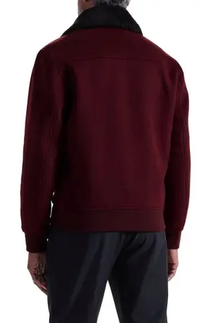 Bugatchi Wool-blend Bomber Jacket With Detachable Shearling Collar - Burgundy