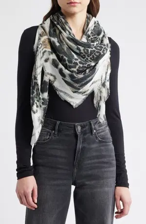 ALLSAINTS Abstract Animal Print Scarf - Natural