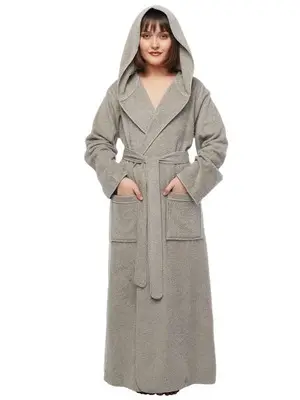 ARUS Aura Ankle Length Long Cotton Robe With Hood Gray