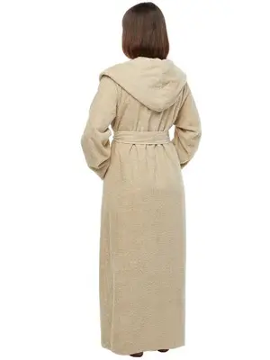 ARUS Aura Ankle Length Long Cotton Robe With Hood - Latte