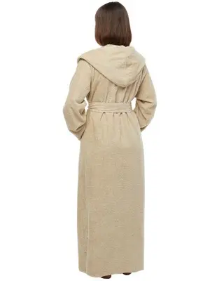ARUS Aura Ankle Length Long Cotton Robe With Hood - Latte