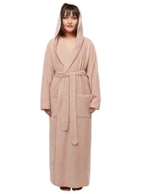 ARUS Aura Ankle Length Long Cotton Robe With Hood Pink