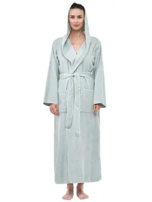 ARUS Aura Ankle Length Long Cotton Robe With Hood - Seafoam