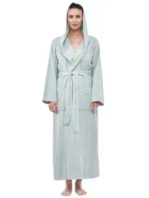 ARUS Aura Ankle Length Long Cotton Robe With Hood - Seafoam