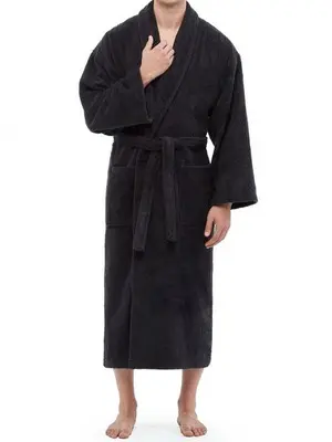 ARUS Shawl Collar Turkish Terry Cotton Bathrobe For - Black
