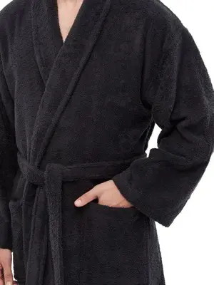 ARUS Shawl Collar Turkish Terry Cotton Bathrobe For - Black