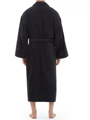 ARUS Shawl Collar Turkish Terry Cotton Bathrobe For - Black