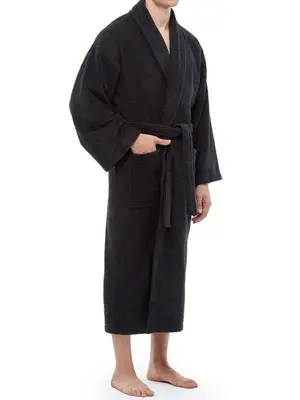 ARUS Shawl Collar Turkish Terry Cotton Bathrobe For - Black