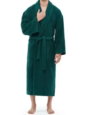 ARUS Shawl Collar Turkish Terry Cotton Bathrobe For - Forest Green