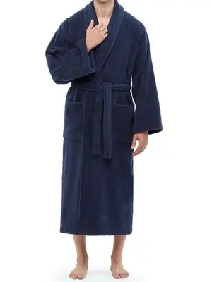 ARUS Shawl Collar Turkish Terry Cotton Bathrobe For - Navy