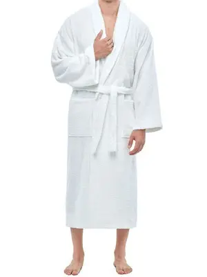 ARUS Shawl Collar Turkish Terry Cotton Bathrobe For - White