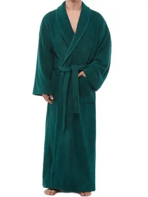 ARUS Classic Shawl Collar Ankle Length Terry Bathrobe - Forest Green