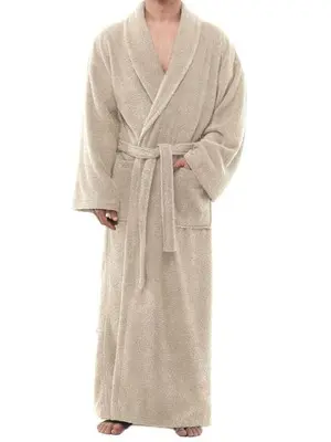 ARUS Mens Classic Shawl Collar Ankle Length Terry Bathrobe Latte