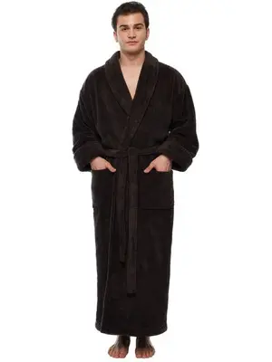 ARUS Shawl Collar Long Fleece Bathrobe - Black