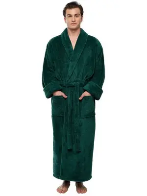 ARUS Mens Shawl Collar Long Fleece Bathrobe Forest Green