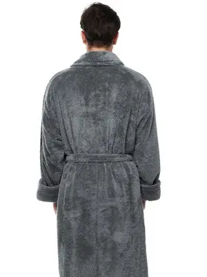 ARUS Shawl Collar Long Fleece Bathrobe - Graphite