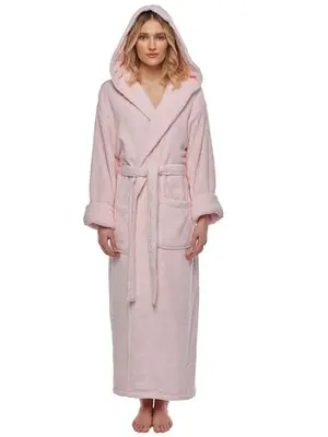 ARUS Softy Ankle Length Long Cotton Robe - Pink