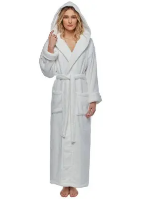 ARUS Softy Ankle Length Long Cotton Robe - White