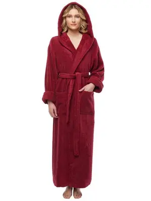 ARUS Softy Ankle Length Long Cotton Robe - Wine