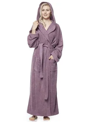 ARUS Pacifica Cotton Full Length Hooded Bathrobe - Grape
