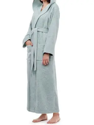 ARUS Pacifica Cotton Full Length Hooded Bathrobe - Seafoam