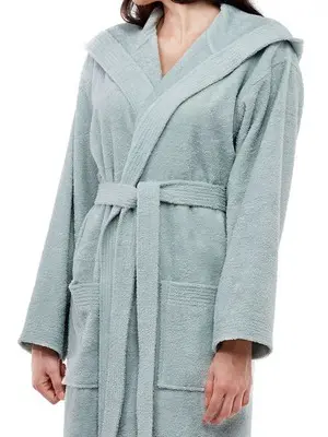 ARUS Pacifica Cotton Full Length Hooded Bathrobe - Seafoam